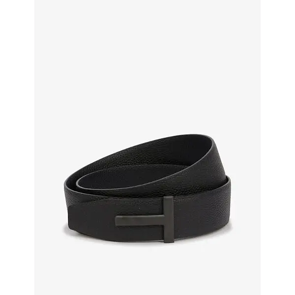 TOM FORD Reversible Leather Belt With Brand Plaque - Black