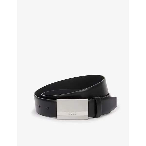 BOSS Logo-engraved Leather Belt - Black
