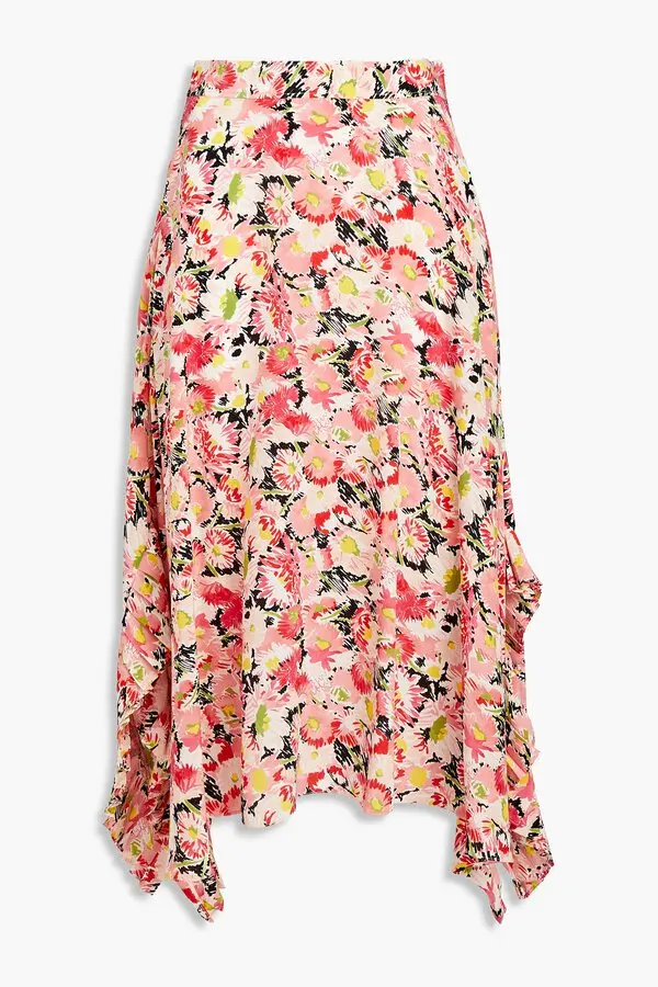 Stella McCartney Floralprint Silk Crepe De Chine Midi Skirt - Pastel Pink