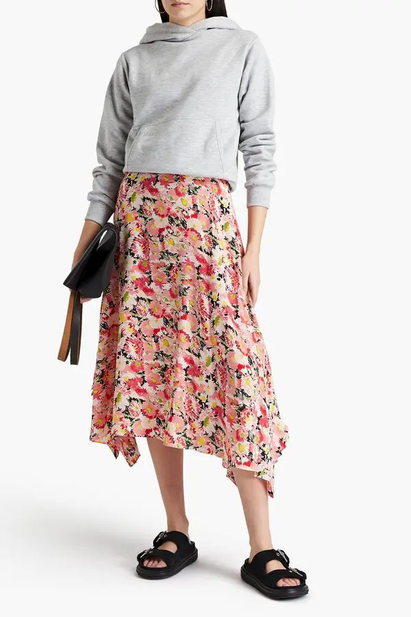 Stella McCartney Floral Print Silk Crepe De Chine Midi Skirt