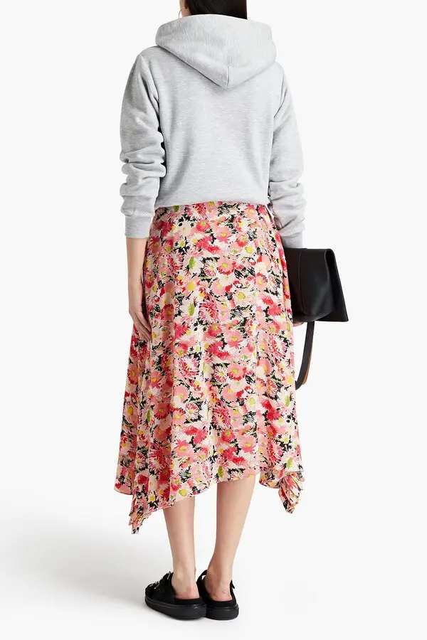 Stella McCartney Floral Print Silk Crepe De Chine Midi Skirt