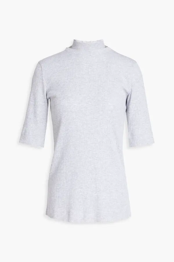 Brunello Cucinelli Ribbed Cotton-jersey Top With Bead Embellishment - Light Gray