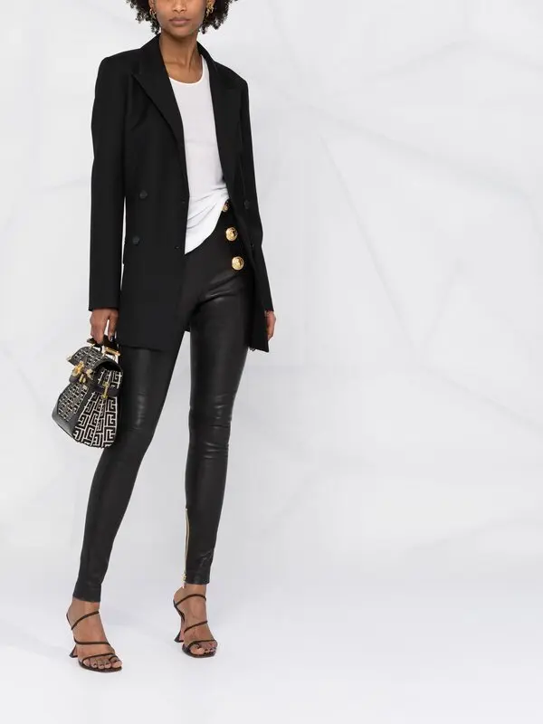 Balmain Button-embossed Leather Leggings