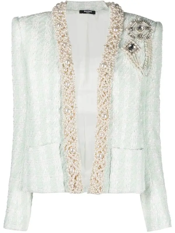 Balmain Embellished Tweed Jacket - Green