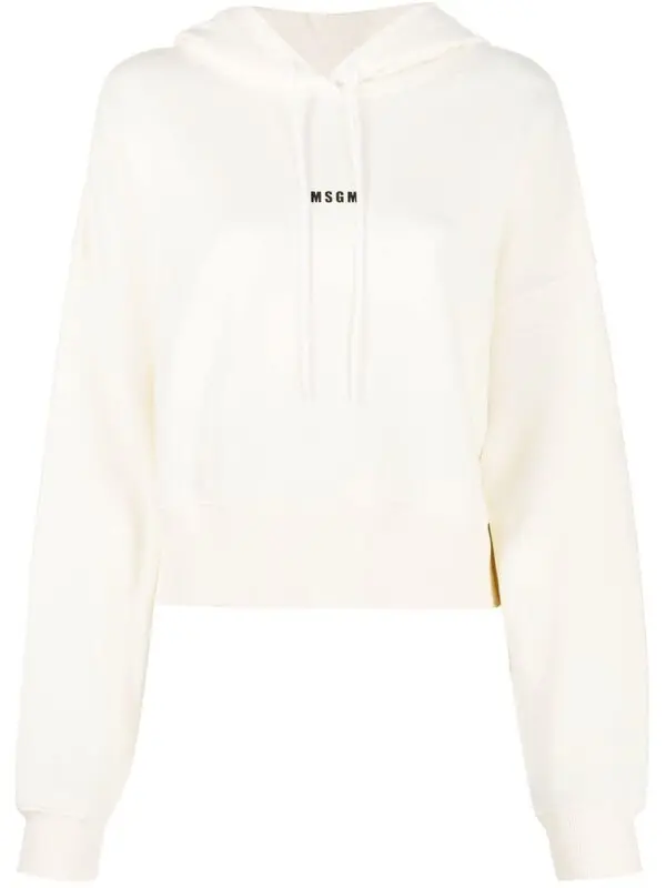 MSGM Cropped Logo-print Hoodie - Neutrals