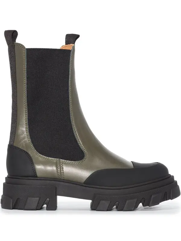 GANNI Polished-finish Ridged-sole Boots - Black