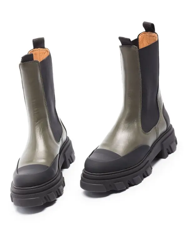 GANNI Polished-finish Ridged-sole Boots - Black