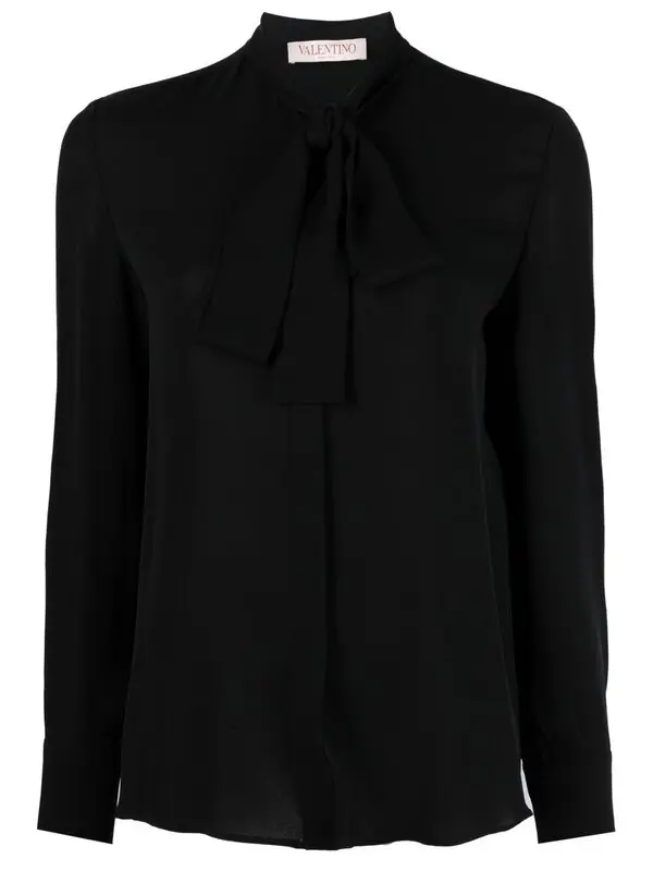 Valentino Garavani Silk Georgette Tie Blouse - Black