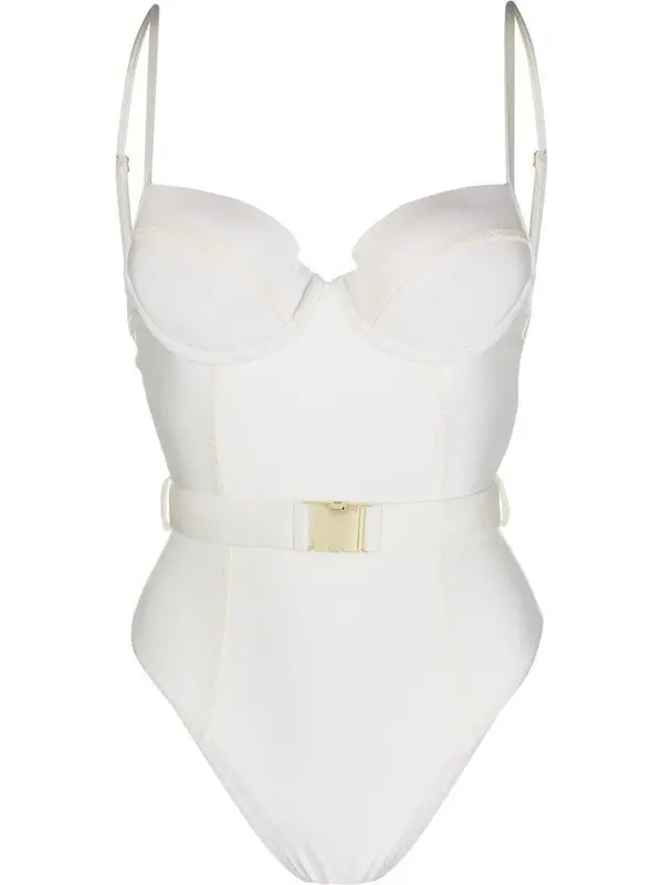 NOIRE SWIMWEAR Belted Sweetheart Swimsuit - Neutrals