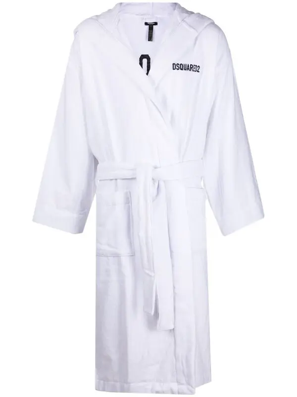 Dsquared2 Logo Embroidered Bath Robe - White