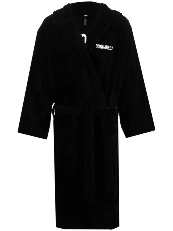 Dsquared2 Logo Embroidered Bath Robe - Black