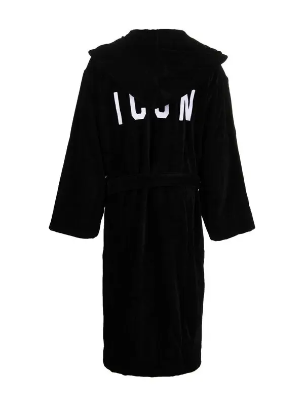 Dsquared2 Logo Embroidered Bath Robe - Black