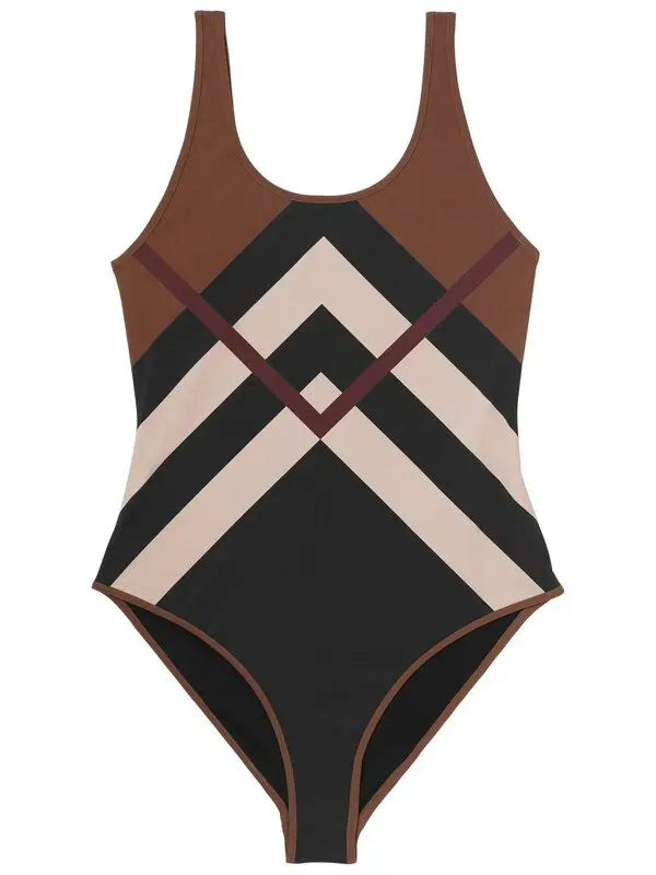 Burberry Chevron Check-print Swimsuit - Brown