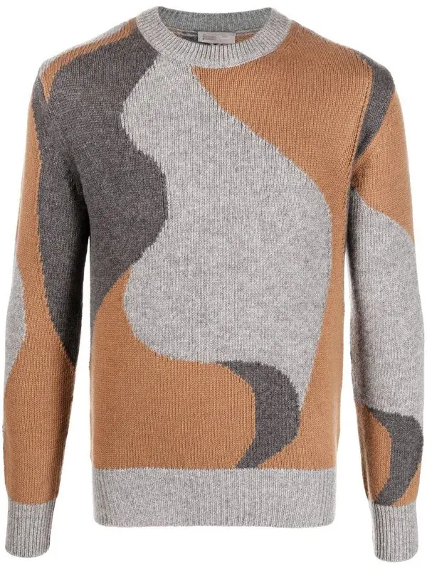 Herno Abstract-pattern Knitted Jumper - Grey