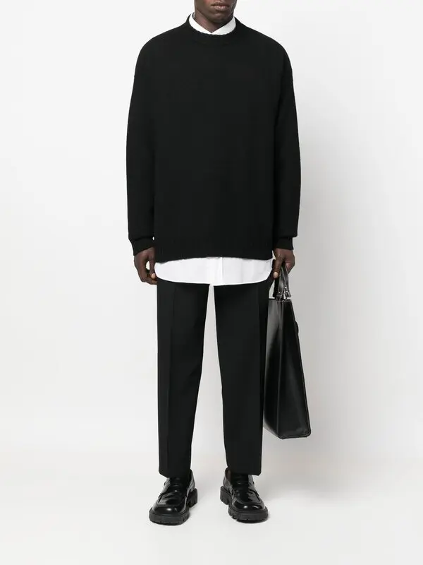 JIL SANDER Split-hem Crew-neck Jumper - Black