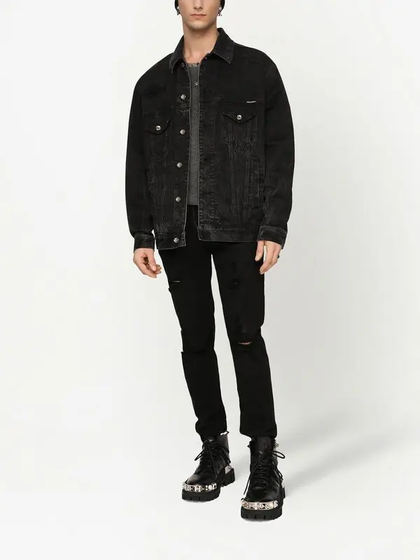 Dolce & Gabbana Logo-plaque Washed Denim Jacket