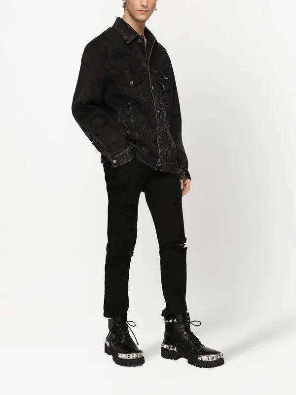 Dolce & Gabbana Logo-plaque Washed Denim Jacket