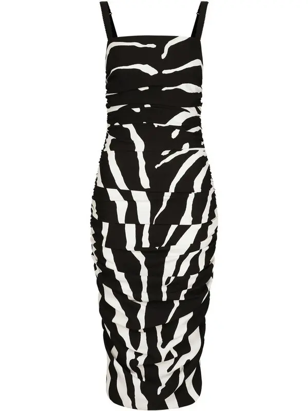 Dolce & Gabbana Cady Zebra Print Midi Dress