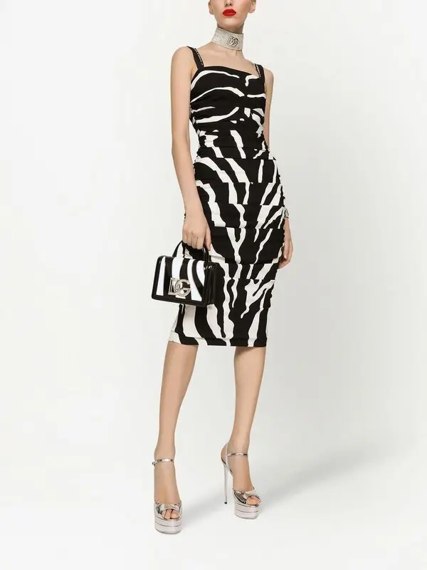 Dolce & Gabbana Cady Zebra Print Midi Dress