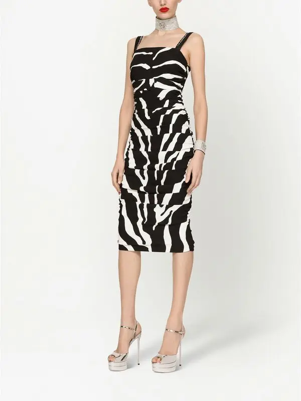 Dolce & Gabbana Cady Zebra Print Midi Dress