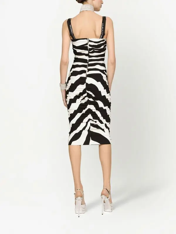 Dolce & Gabbana Cady Zebra Print Midi Dress