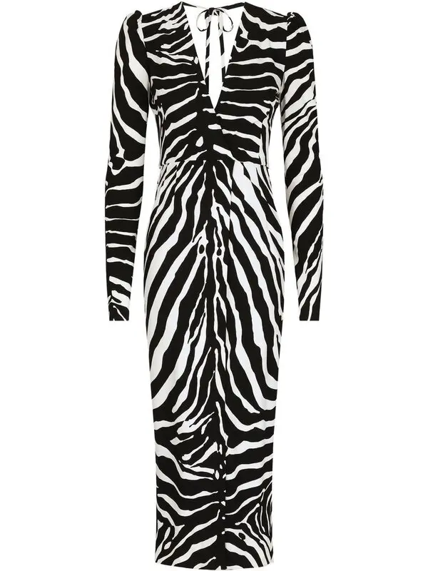 Dolce & Gabbana Zebra-print Long-sleeve Dress - Black