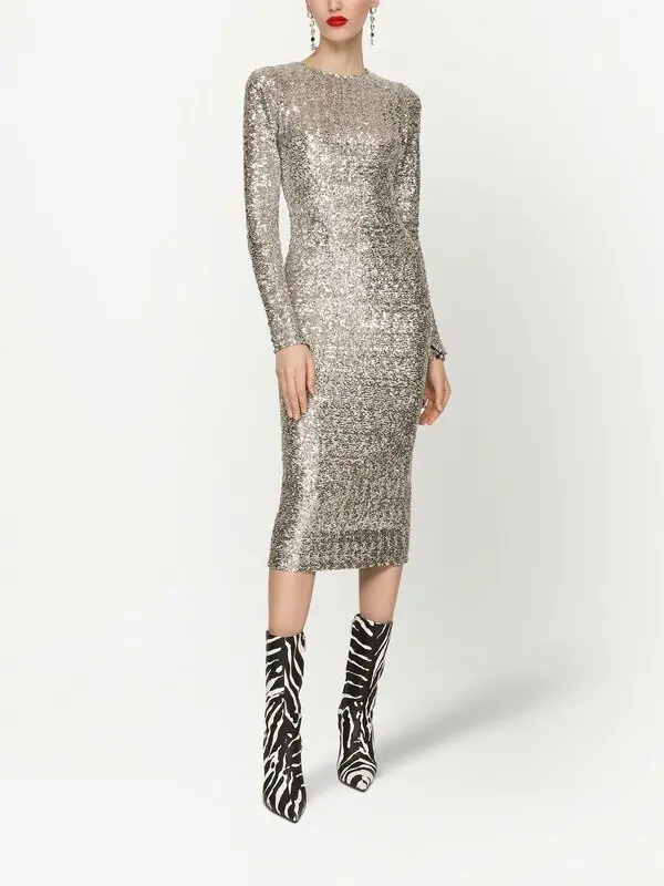 Dolce & Gabbana Sequin-embellished Midi Dress - Silver