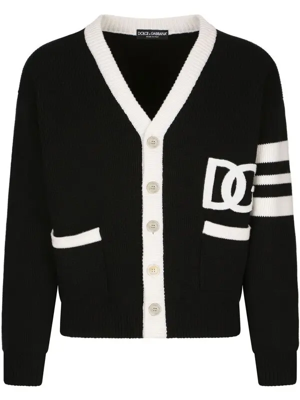 Dolce & Gabbana Dg-logo Fisherman's-knit Cardigan - Black