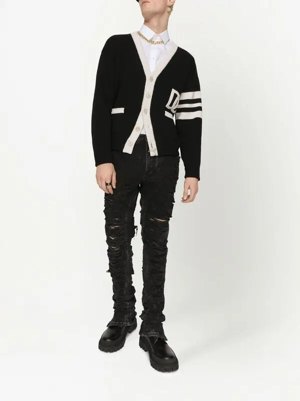 Dolce & Gabbana Dg-logo Fisherman's-knit Cardigan - Black