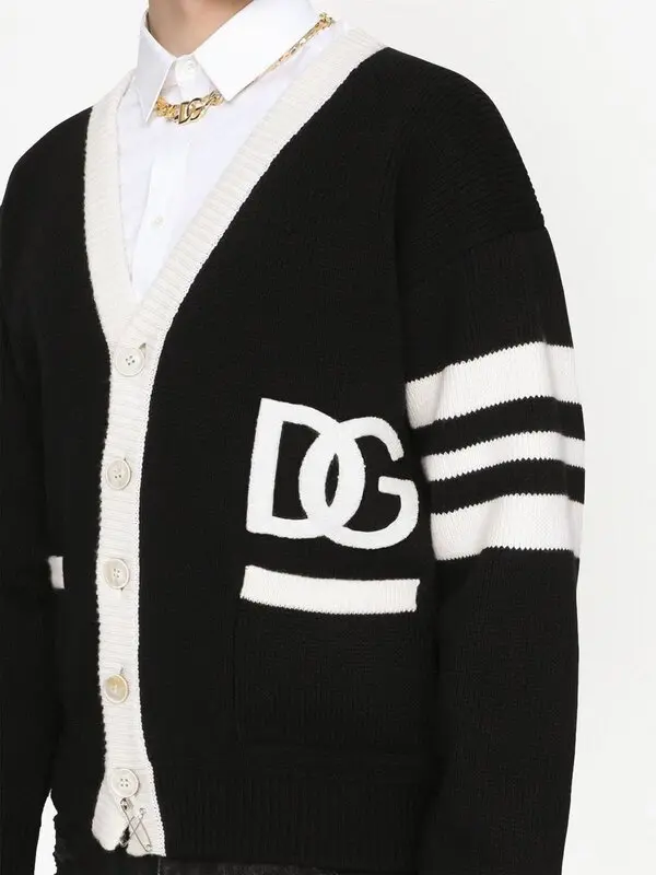 Dolce & Gabbana Dg-logo Fisherman's-knit Cardigan - Black