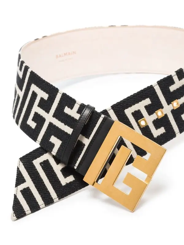 Balmain Monogram Wide Belt with Gold Buckle Balmain Monogram Buckled Leather B-Belt | Neiman Marcus main image 4