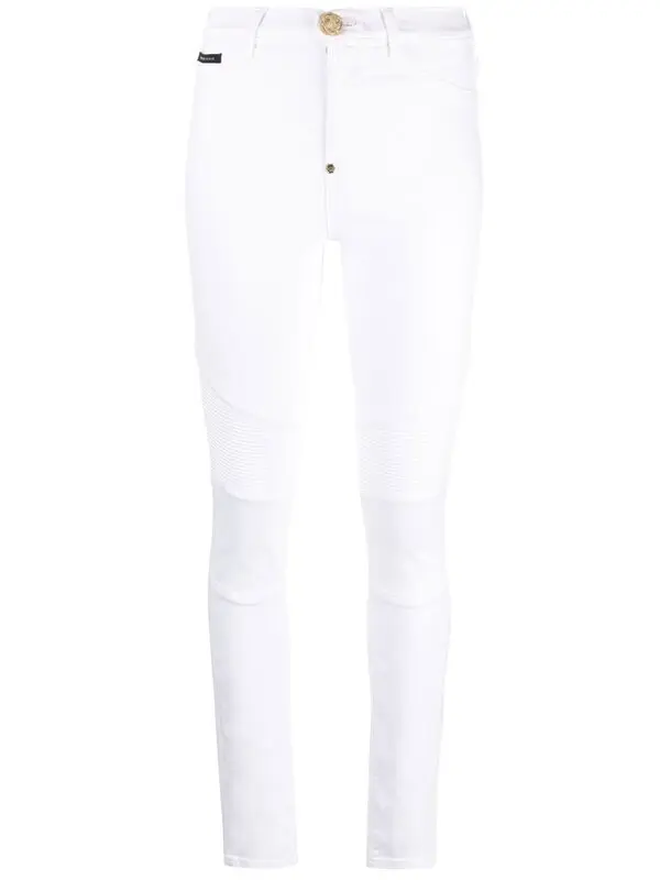 Philipp Plein Biker High-waisted Skinny Jeans - White