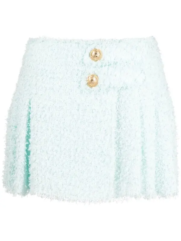 Balmain Pleated Tweed Mini Skirt