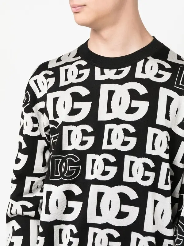 Dolce & Gabbana Intarsia-Logo Crew-Neck Jumper In Black - 40% Off