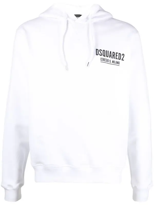 Dsquared2 Cotton Logo Print Hoodie - White