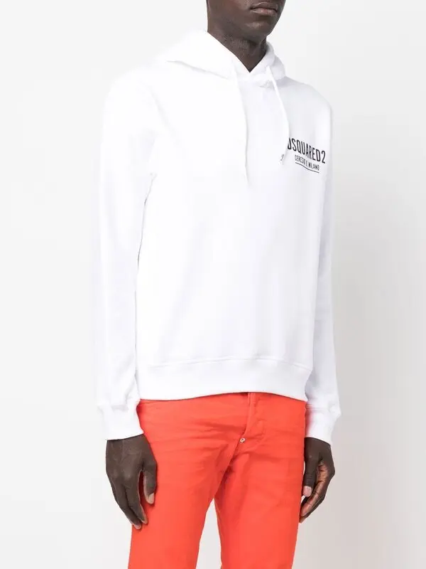Dsquared2 Cotton Logo Print Hoodie - White