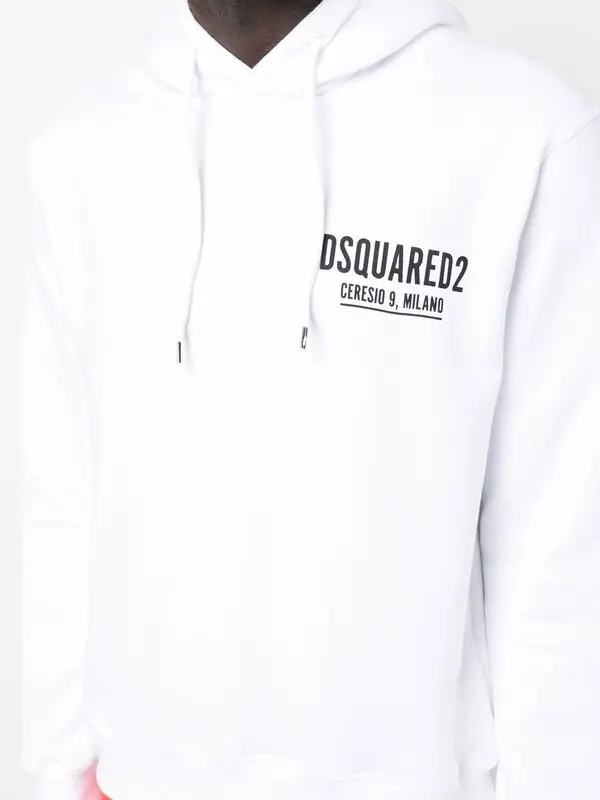 Dsquared2 Cotton Logo Print Hoodie - White