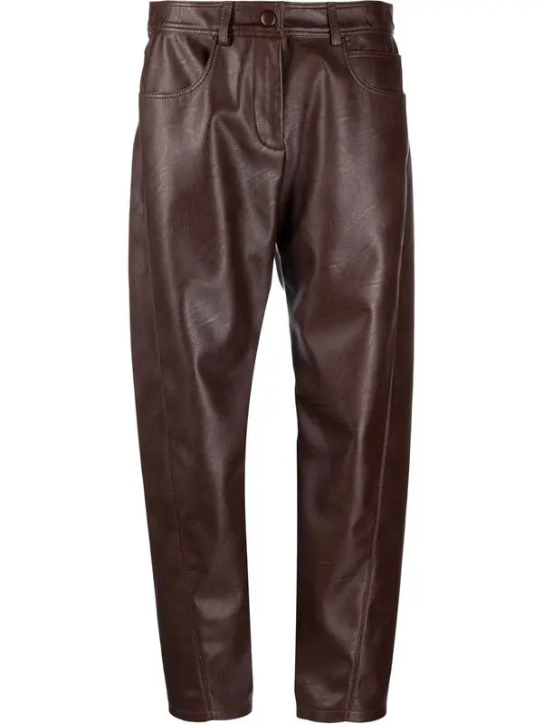 Stella McCartney Straight Leg Faux Leather Trousers - Brown