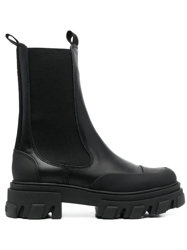 GANNI Mid Chunky Leather Chelsea Boots - Black