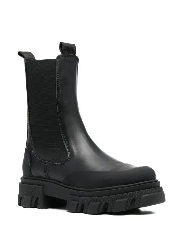 GANNI Mid Chunky Leather Chelsea Boots - Black