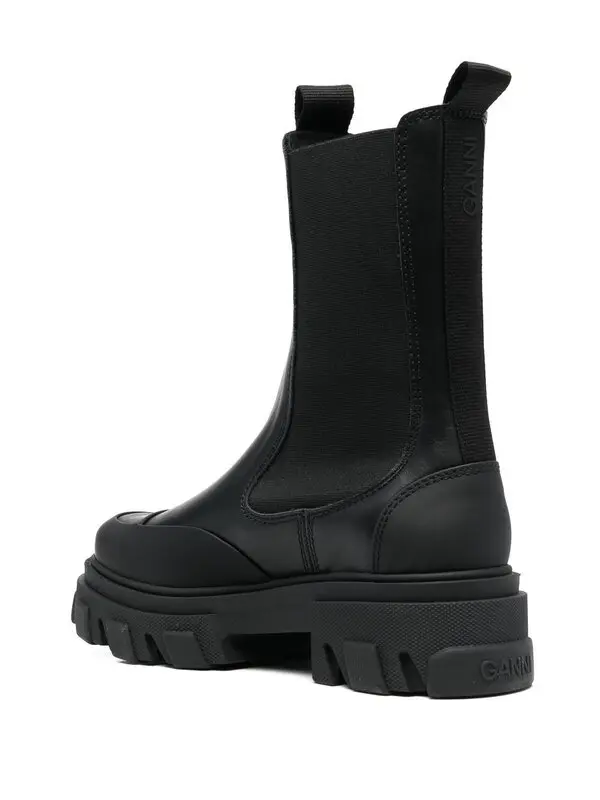 GANNI Mid Chunky Leather Chelsea Boots - Black