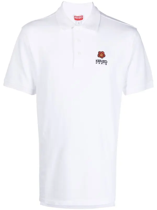 Kenzo Boky Flower Embroidered Polo Shirt - White