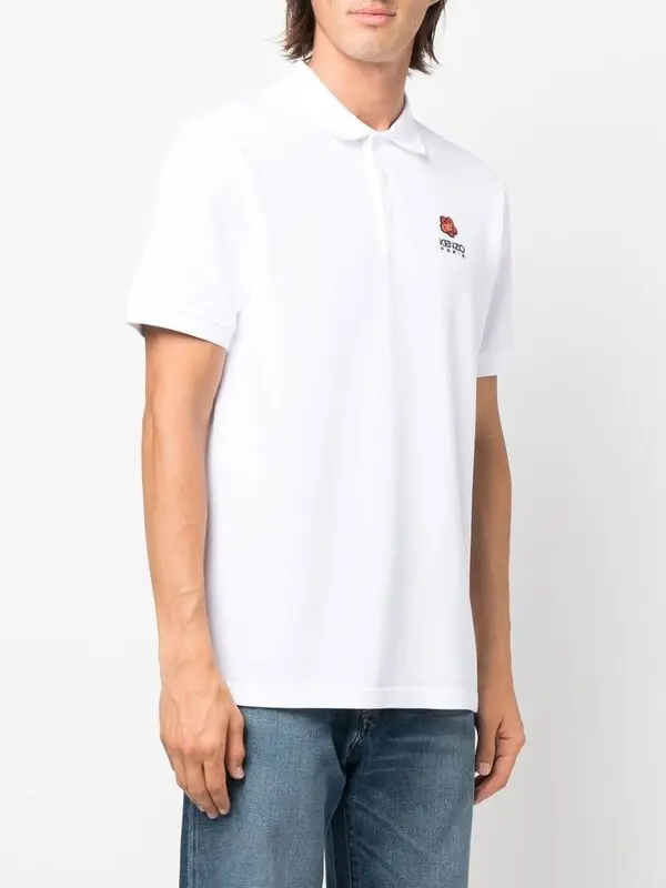 Kenzo Boky Flower Embroidered Polo Shirt - White