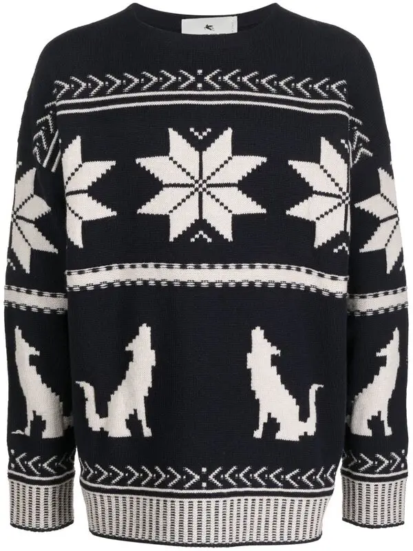 Etro Patterned Jacquard Knitted Jumper - Blue