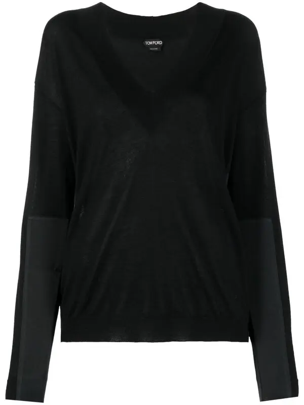 TOM FORD Panelled V-neck Jumper - Black