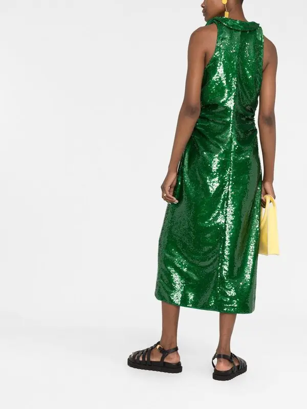 GANNI Sequin Ruched Midi Dress