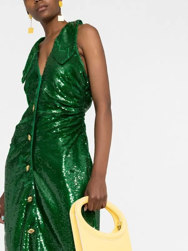 GANNI Sequin Ruched Midi Dress
