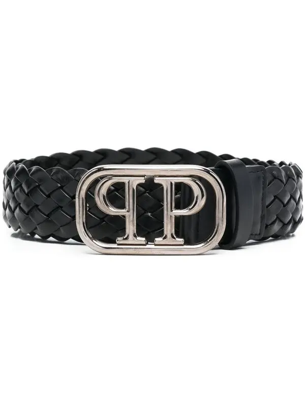 Philipp Plein Braided Logo Buckle Belt - Black