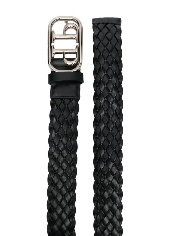 Philipp Plein Braided Logo Buckle Belt - Black
