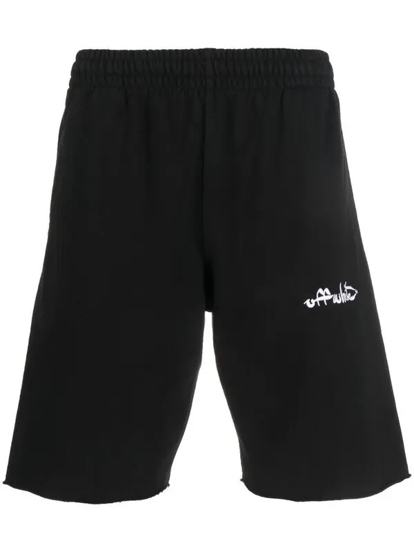 Off-White Logo Print Organic Cotton Track Shorts - Black